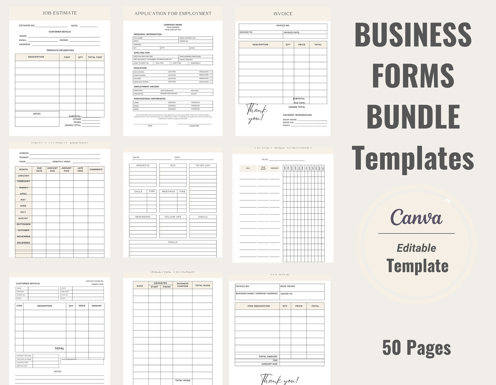 Small Business Forms Bundle, Printable Business Forms , Order Forms ...