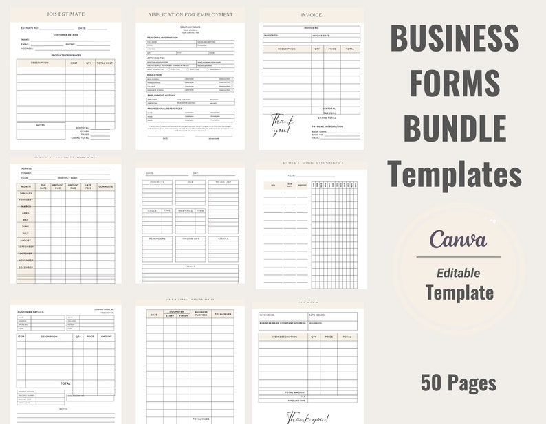 Small Business Forms Bundle, Printable Business Forms , Order Forms ...