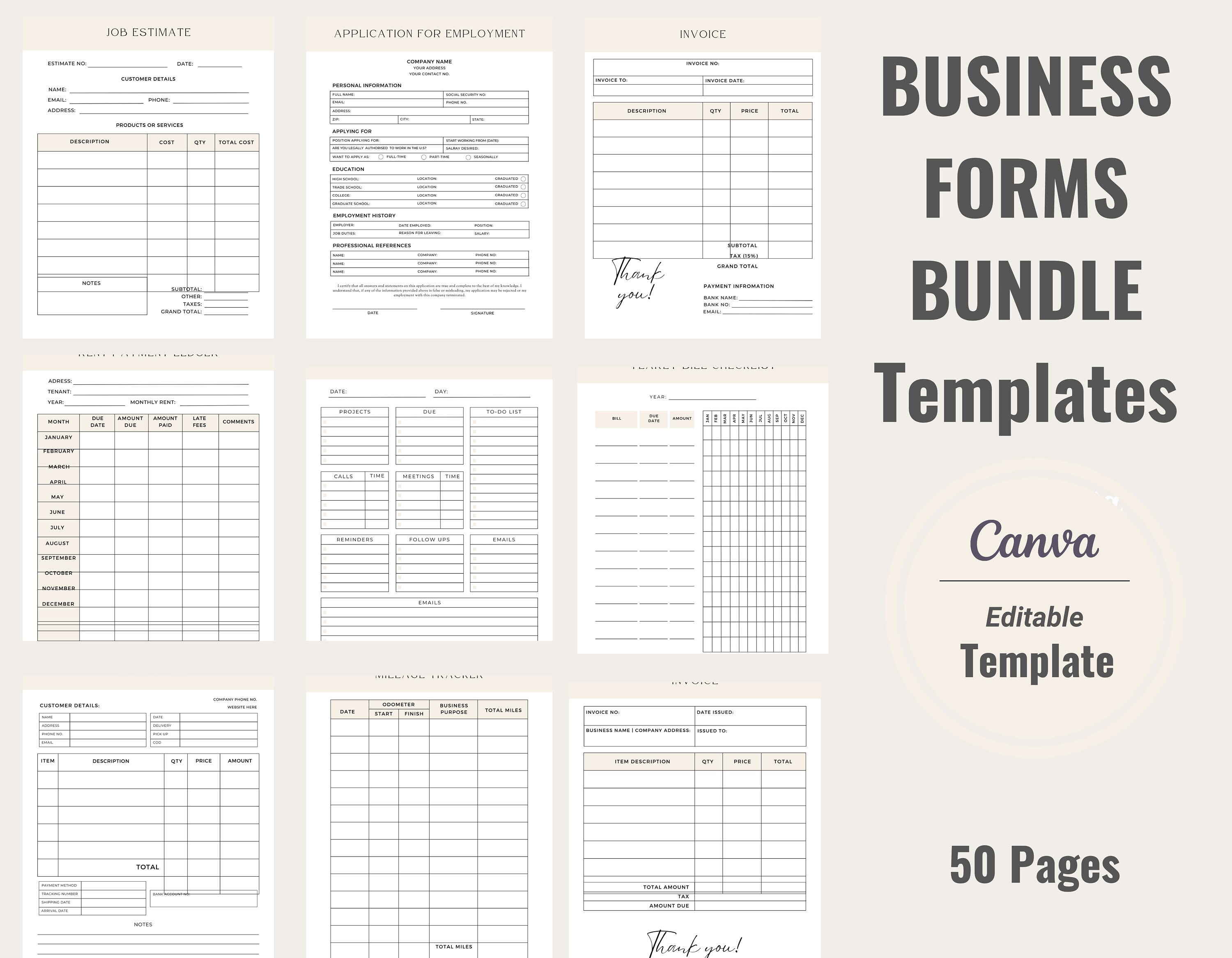 Small Business Forms Bundle, Printable Business Forms , Order Forms ...