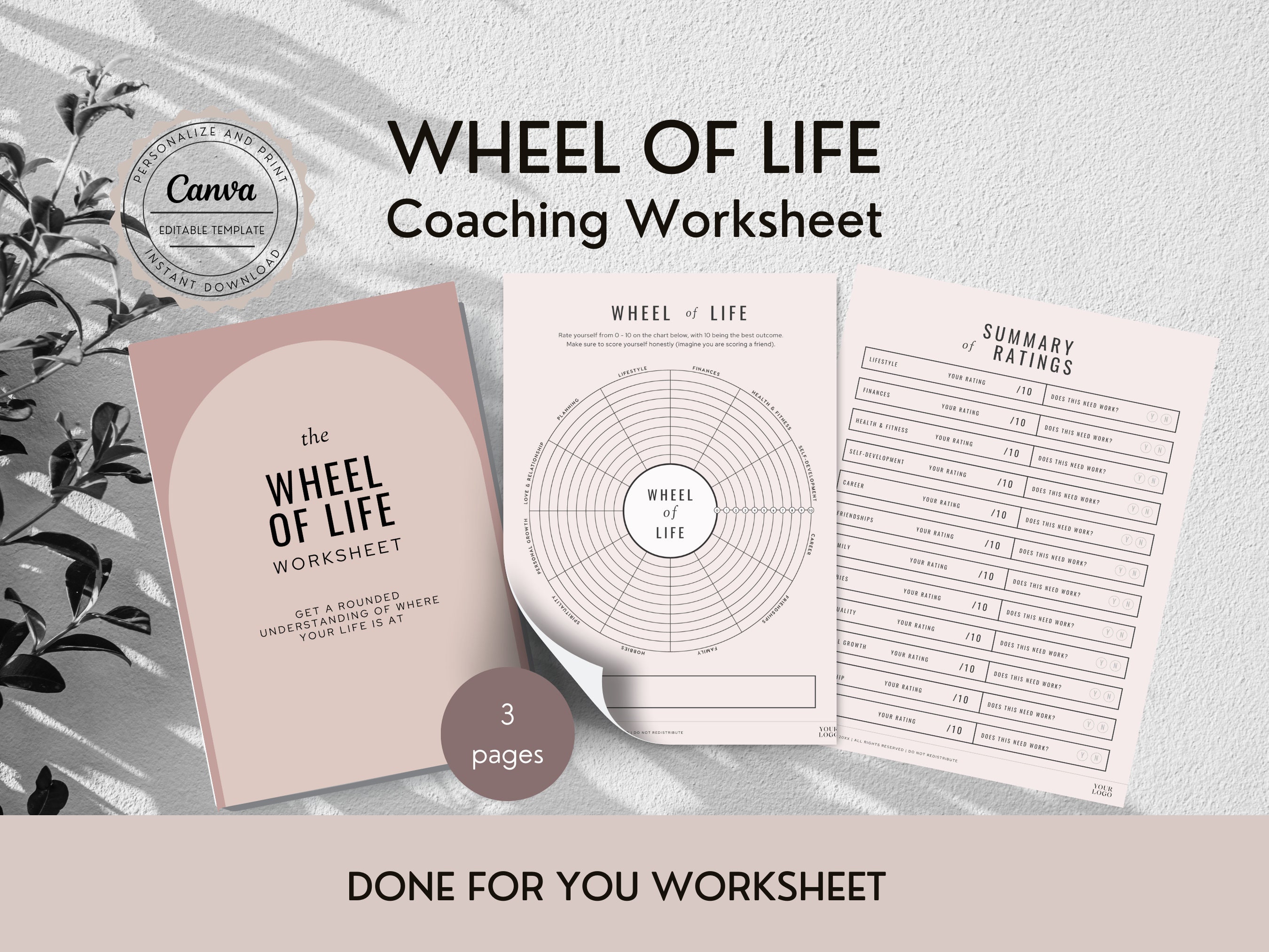 Editable Life Wheel Template Worksheet | Done for You Coaching Template ...