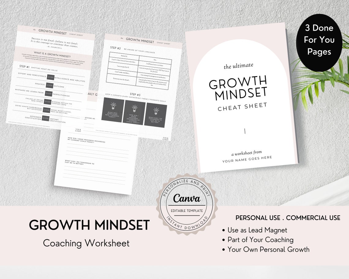 Growth Mindset Cheat Sheet, Coaching Resources, Client Worksheet ...