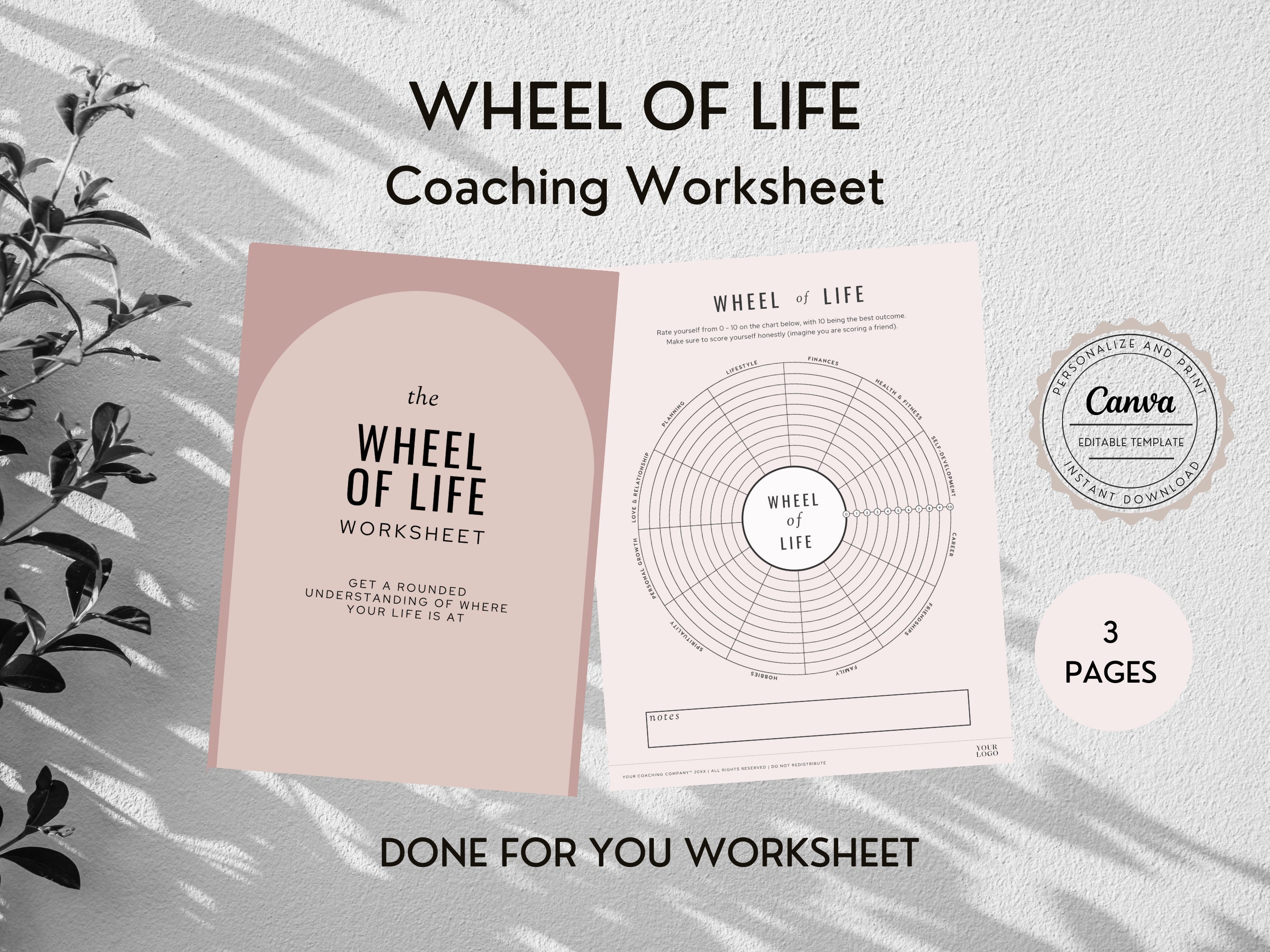 Editable Life Wheel Template Worksheet Done for You Coaching - Etsy