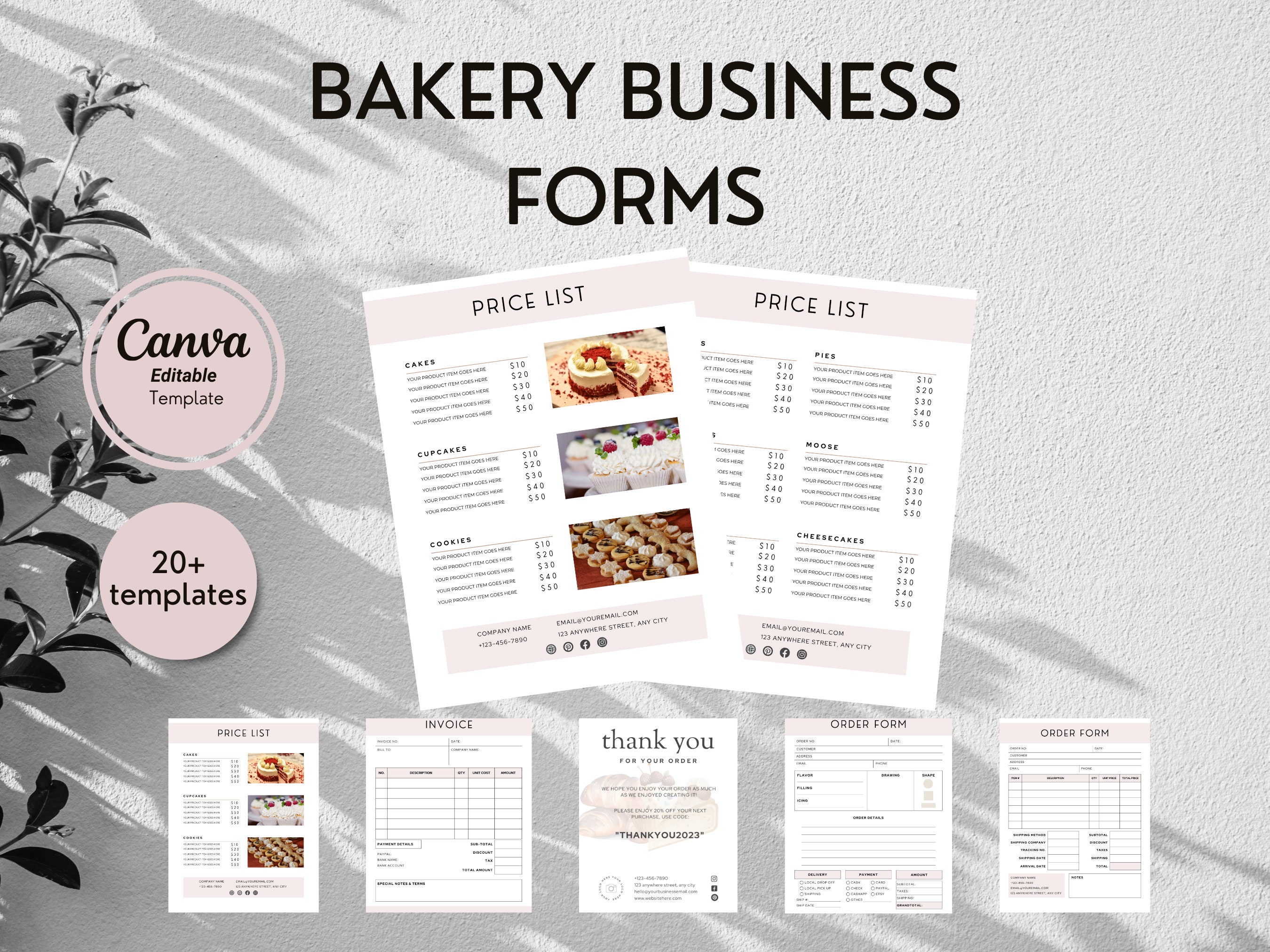 Bakery Business Forms Bundle | Bakery Order Form, Business Card ...