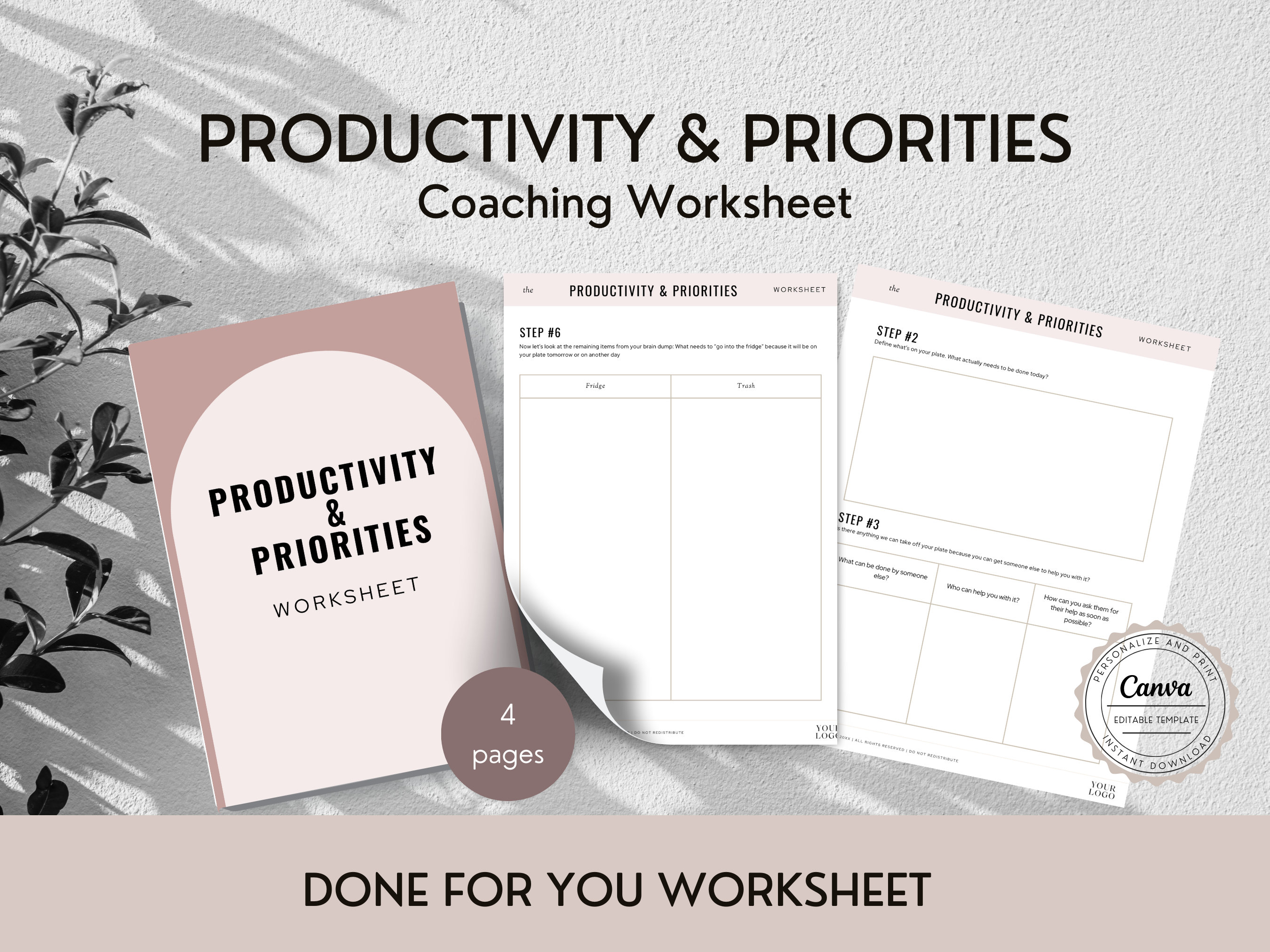 Productivity & Priorities Worksheet Template Time Management, Coaching ...