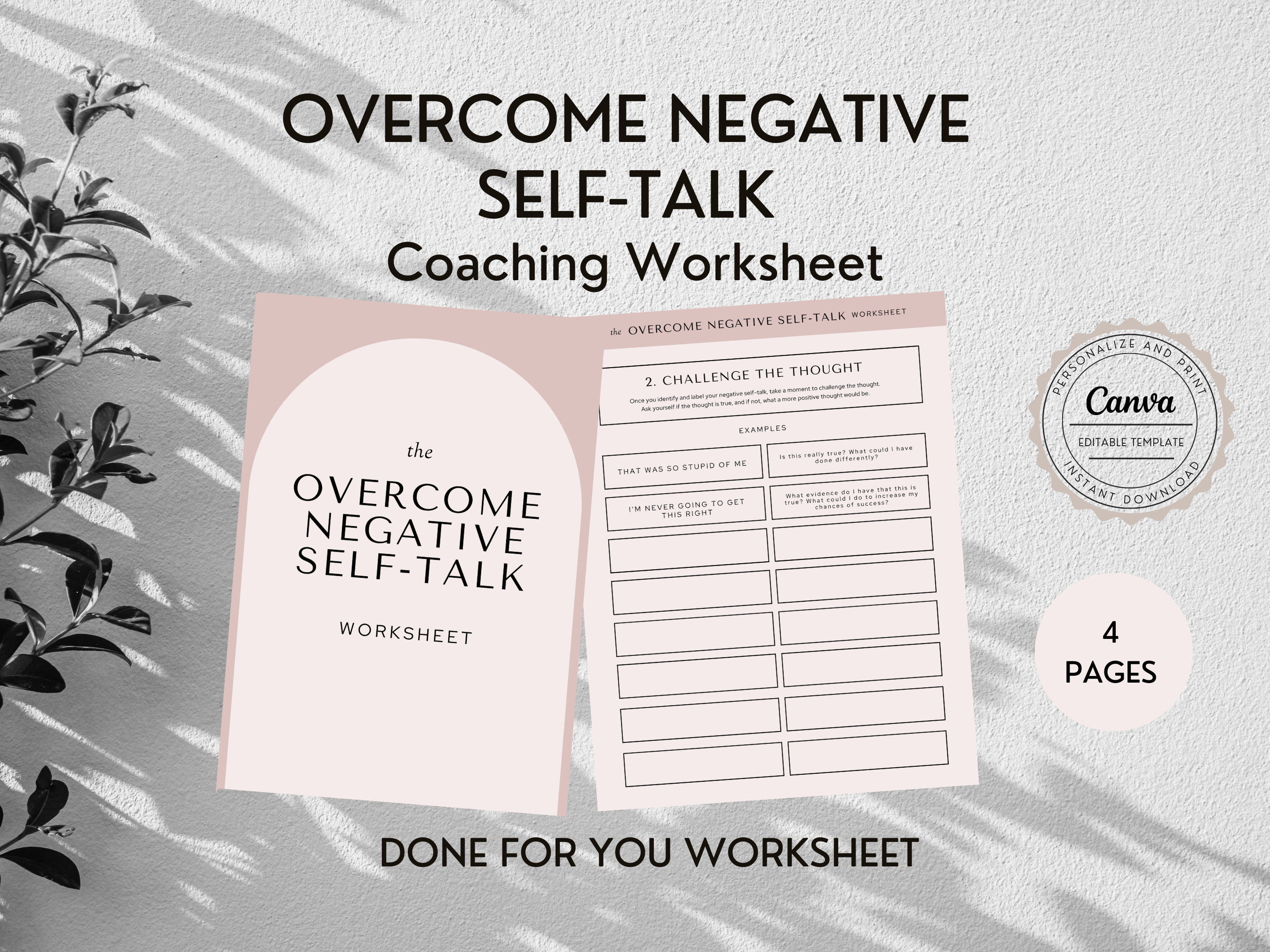 Overcome Negative Self-talk Worksheet, Inner Critic Challenge, CBT ...
