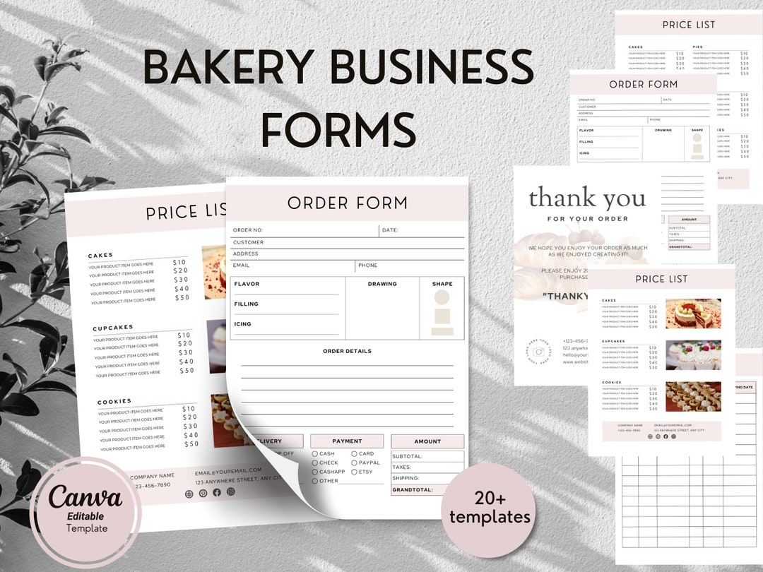 Bakery Business Forms Bundle | Bakery Order Form, Business Card ...