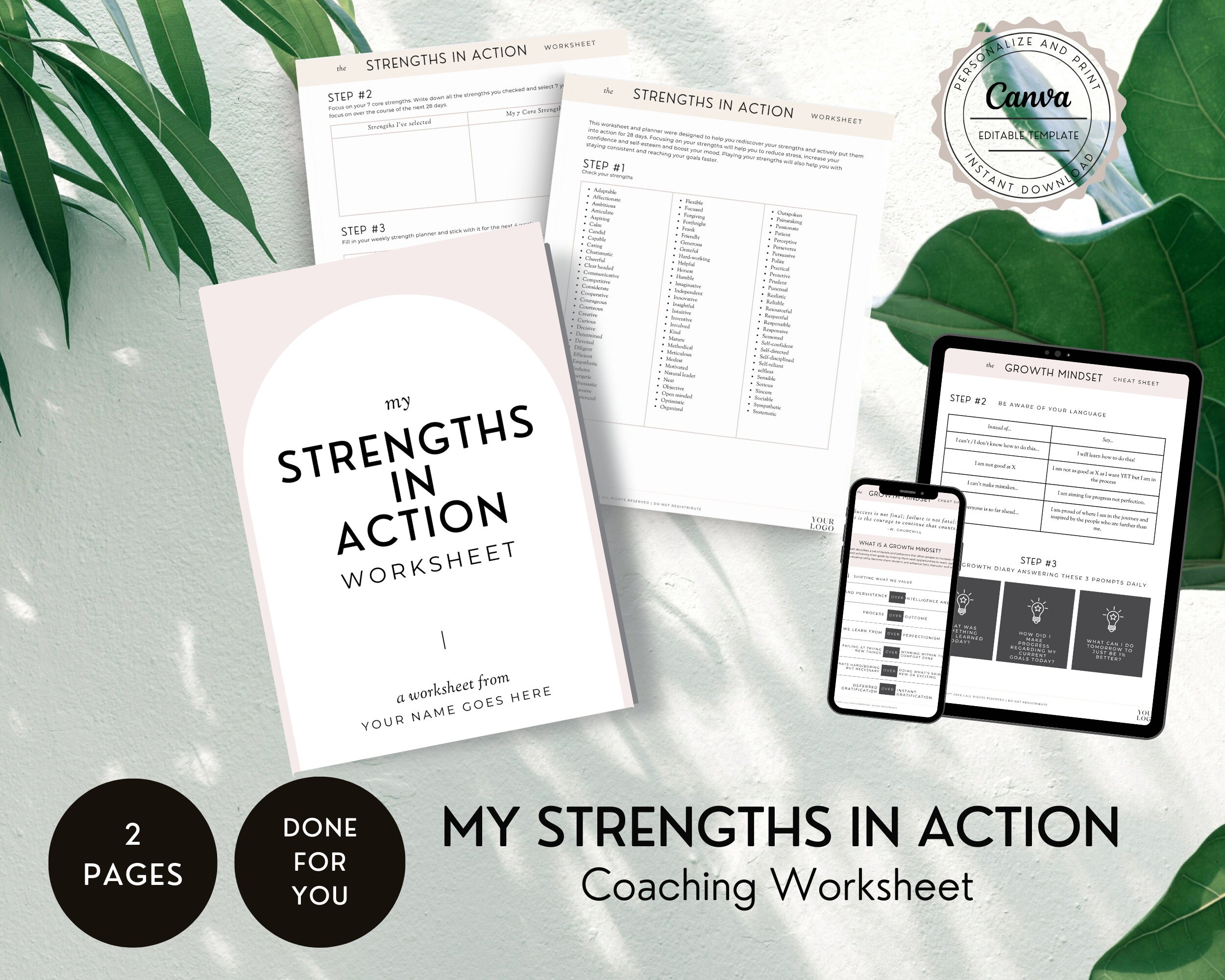 My Strengths in Action Worksheet, Growth Mindset Worksheet for Coaches ...