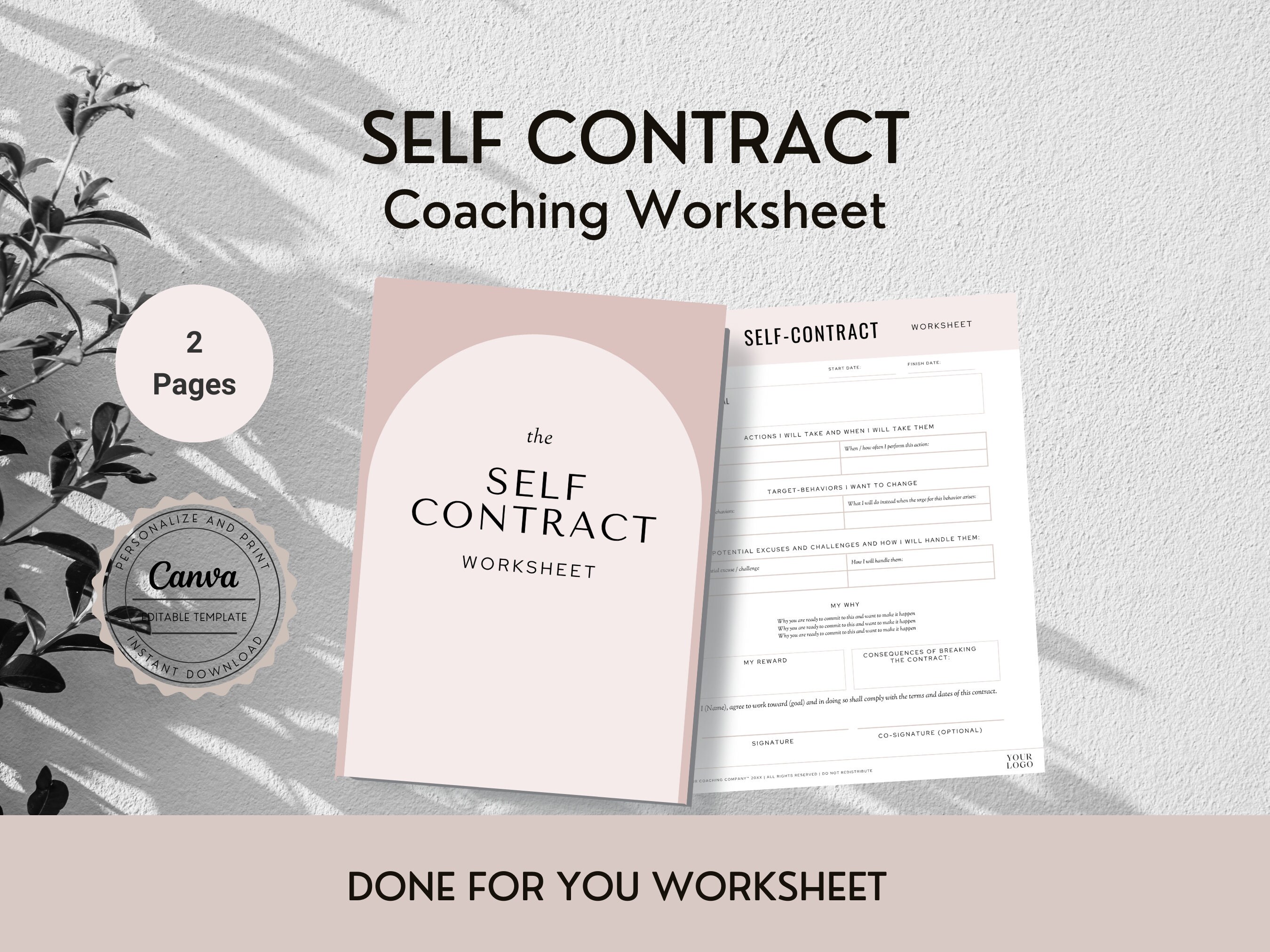 Self Contract Client Worksheet, Done for You Lead Magnets, Coaching ...