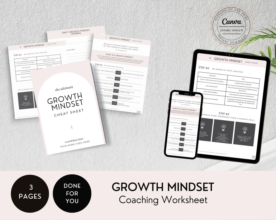 Growth Mindset Cheat Sheet, Coaching Resources, Client Worksheet ...