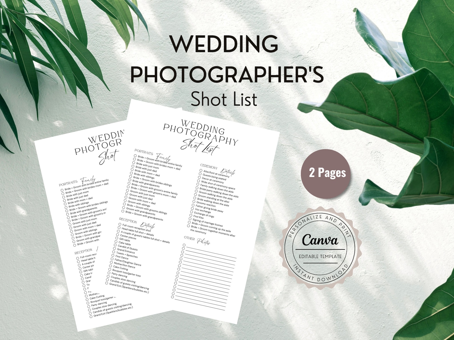 Editable Wedding Photo Shot List, Wedding Photography Shot List ...