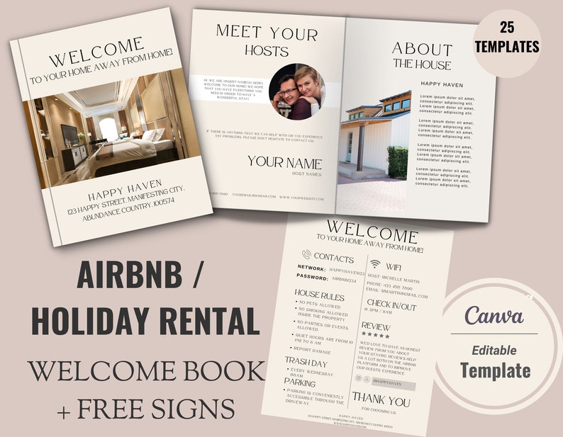 Airbnb Welcome Book Template & Signs | Guest Information | Vacation ...