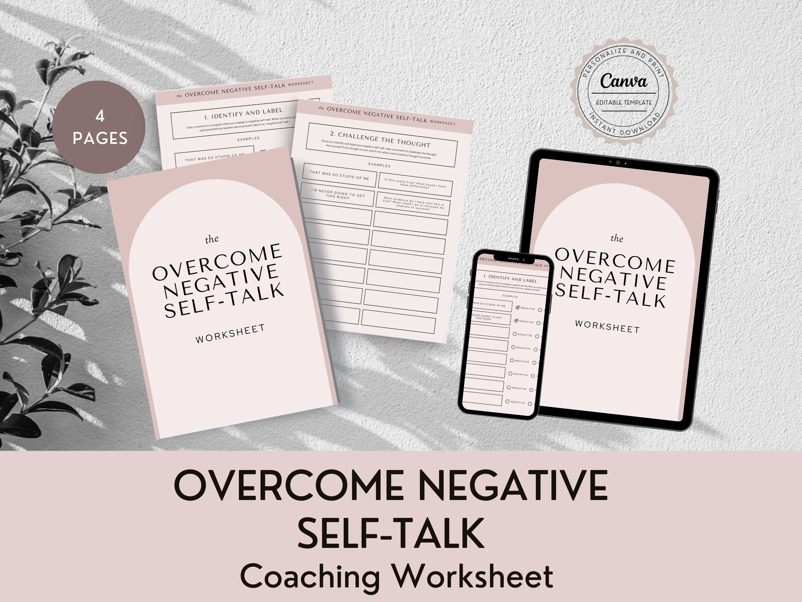 Overcome Negative Self-talk Worksheet, Inner Critic Challenge, CBT ...
