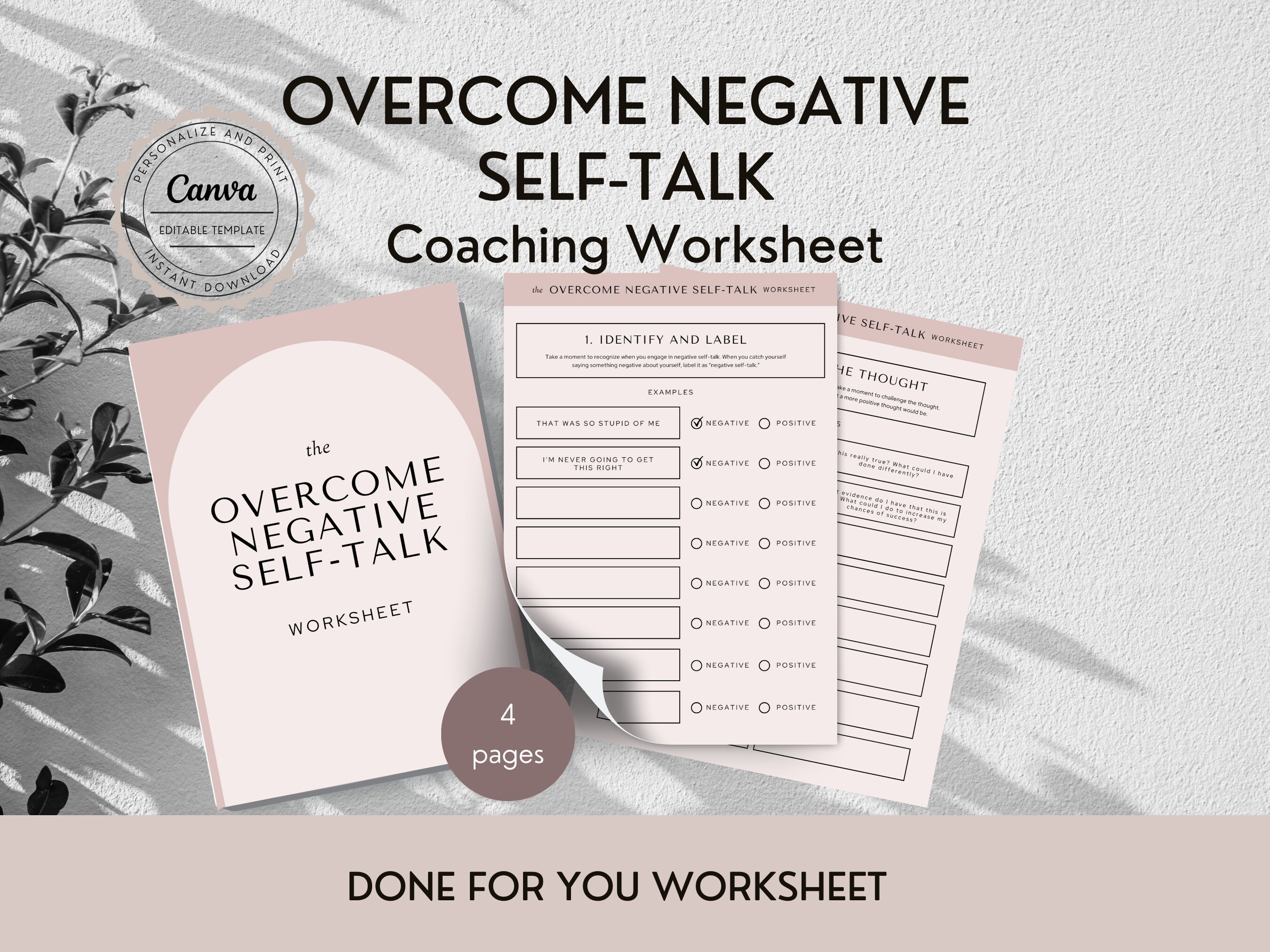 Negative Self Talk Worksheet Negative Thinking To Positive Thinking