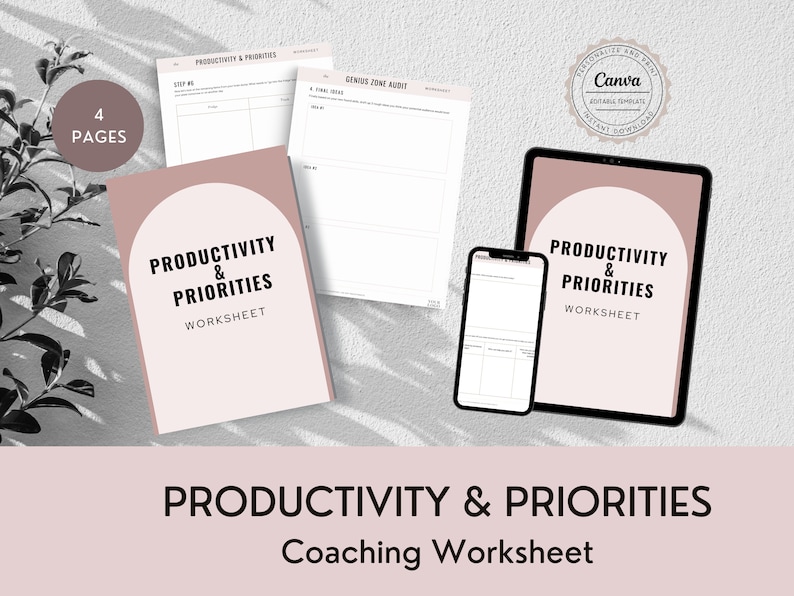 Productivity & Priorities Worksheet Template Time Management, Coaching ...