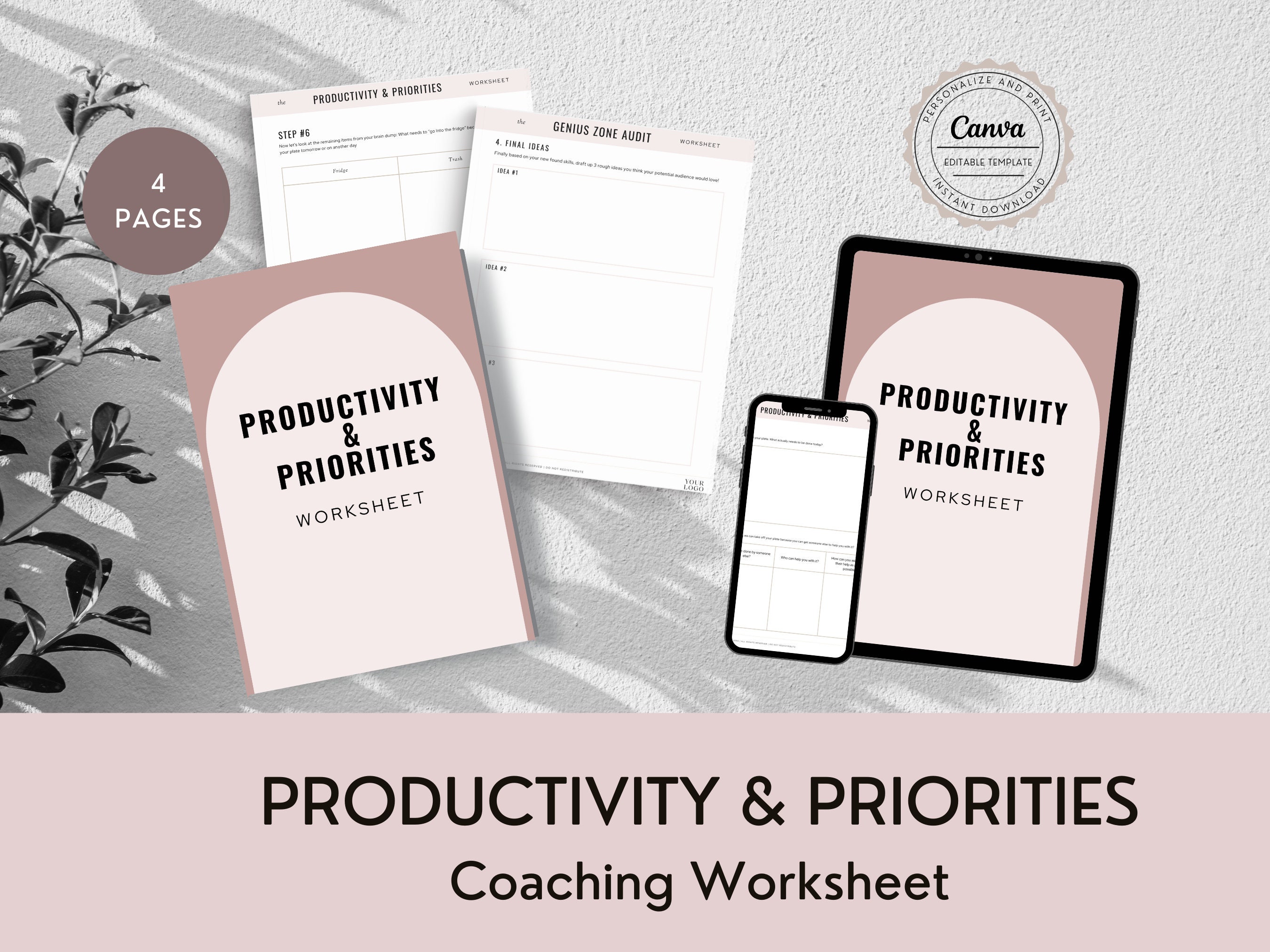 Productivity & Priorities Worksheet Template Time Management, Coaching ...