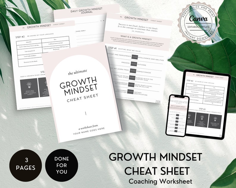 Growth Mindset Cheat Sheet, Coaching Resources, Client Worksheet ...