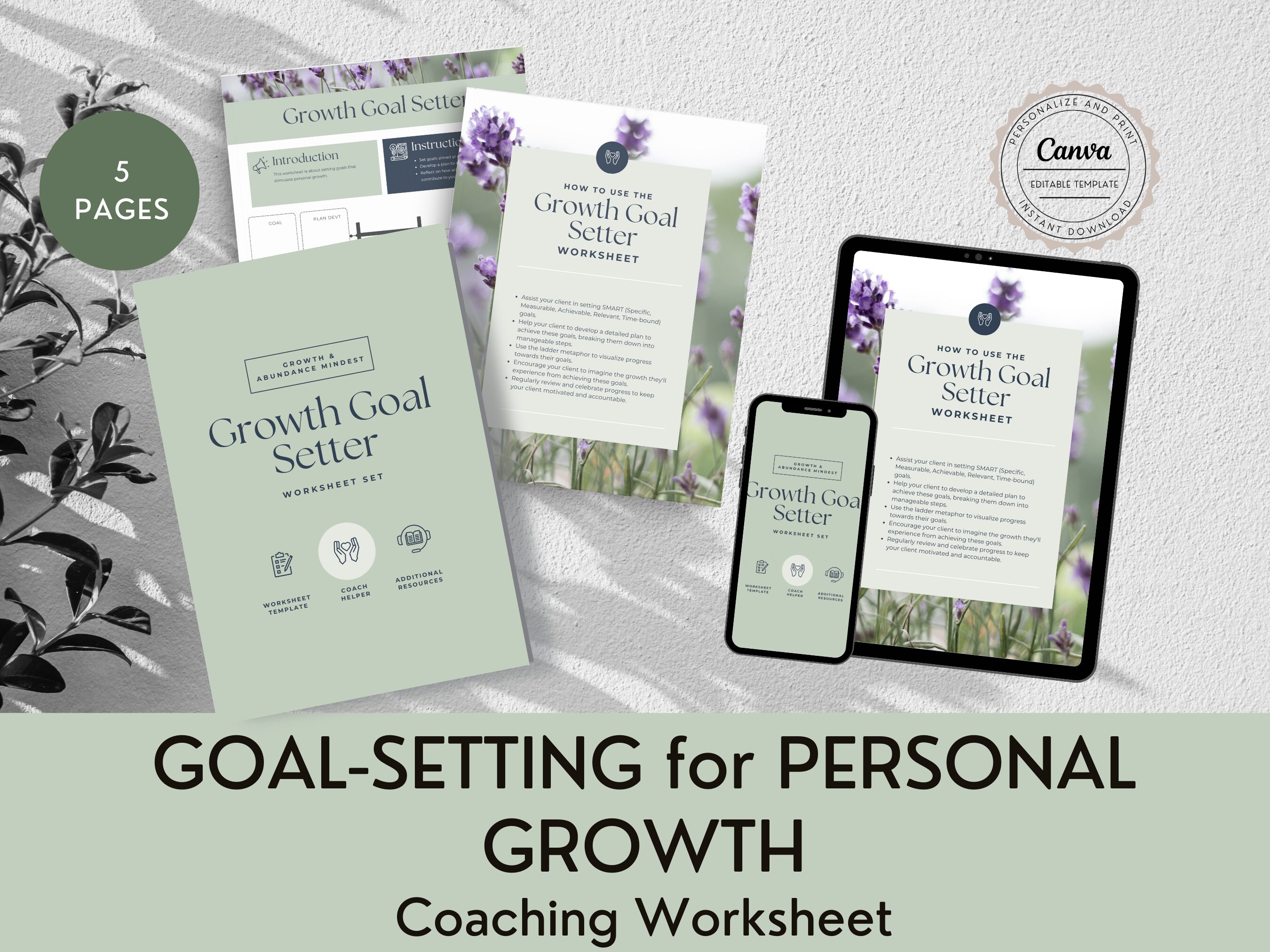 Growth Goal Setter Coaching Worksheets Life Coach Tools Editable Canva ...