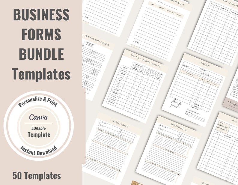 50 Small Business Forms Bundle Editable Order Forms, Invoices ...