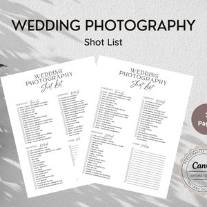 Wedding Shot List Printable, Wedding Photography Shot List Template ...