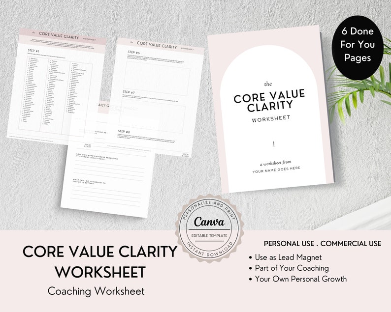 Core Value Clarity Worksheet Identifying Core Values - Etsy
