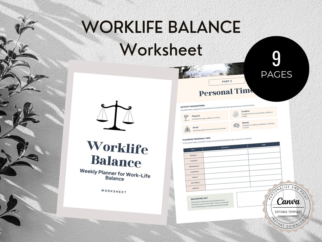 Work-life Balance Planner Weekly Worksheet, Customizable and Printable ...