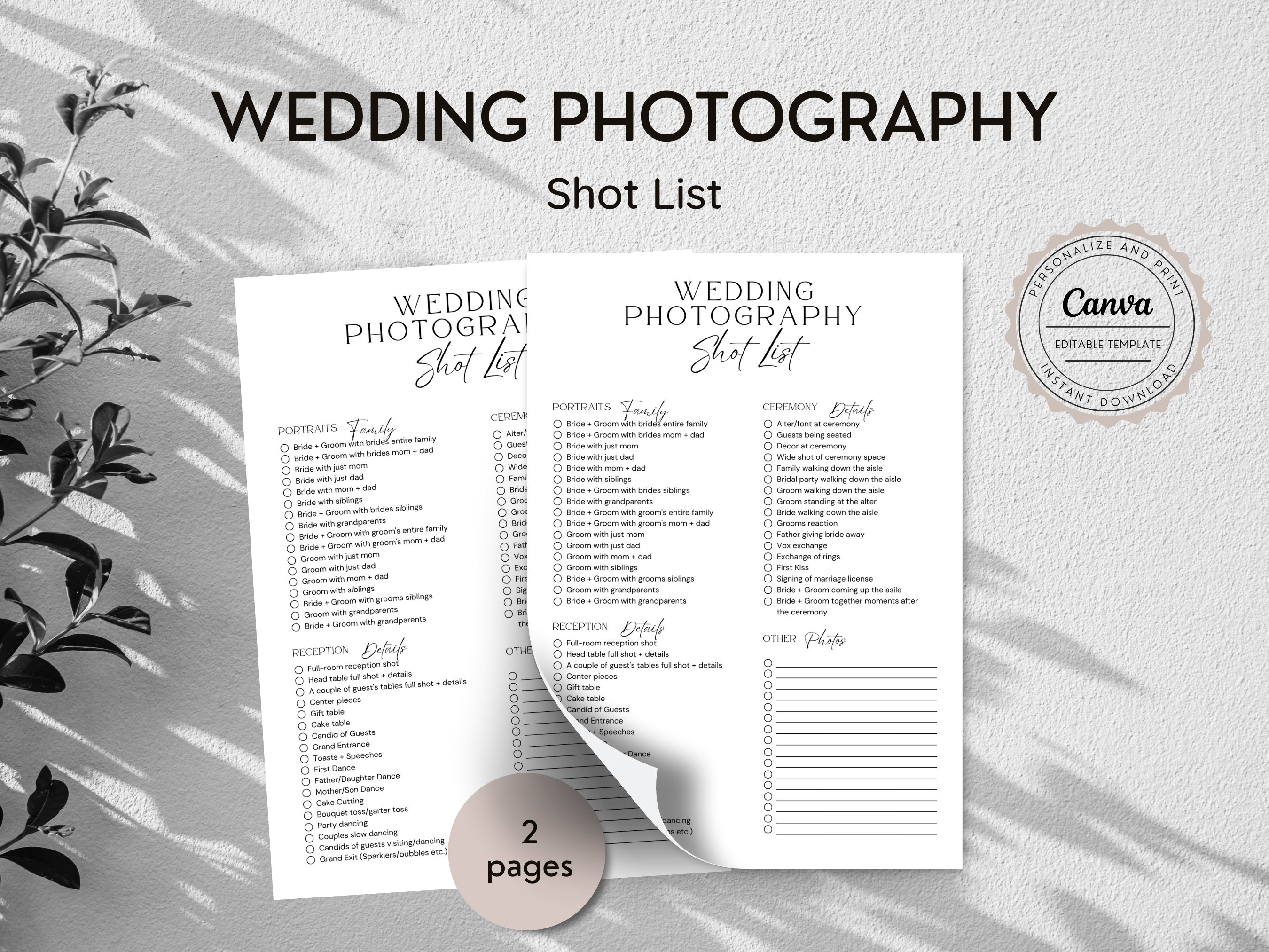 Editable Wedding Photo Shot List, Wedding Photography Shot List ...