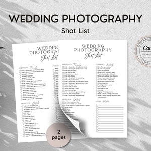 Wedding Shot List Printable, Wedding Photography Shot List Template ...