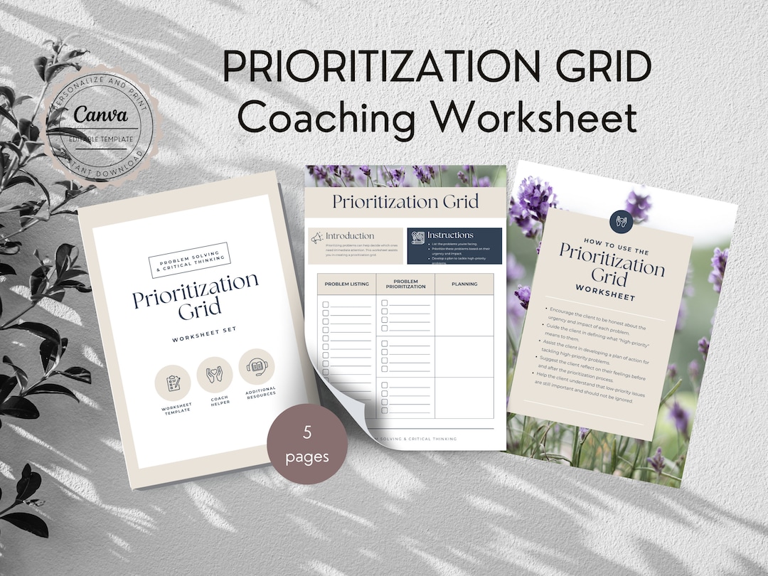 Prioritization Grid Coaching Worksheets Personal Growth & Positive ...