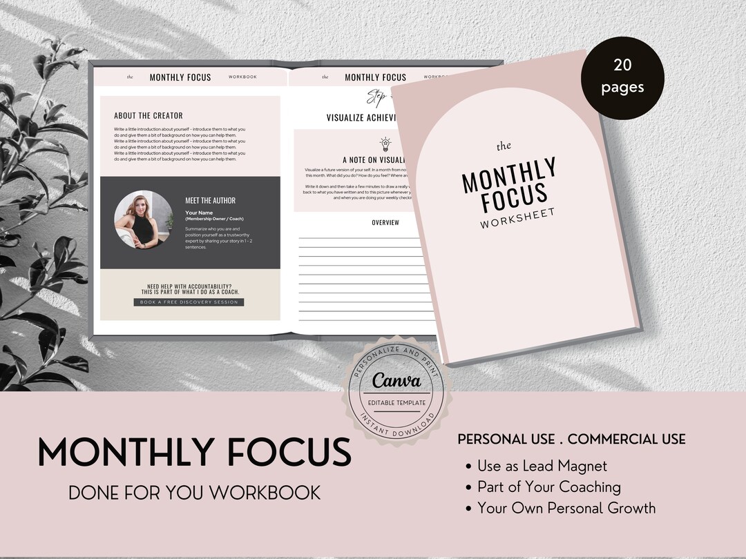Monthly Focus Workbook, Personaldevelopment, Monthly Planner, Goal ...