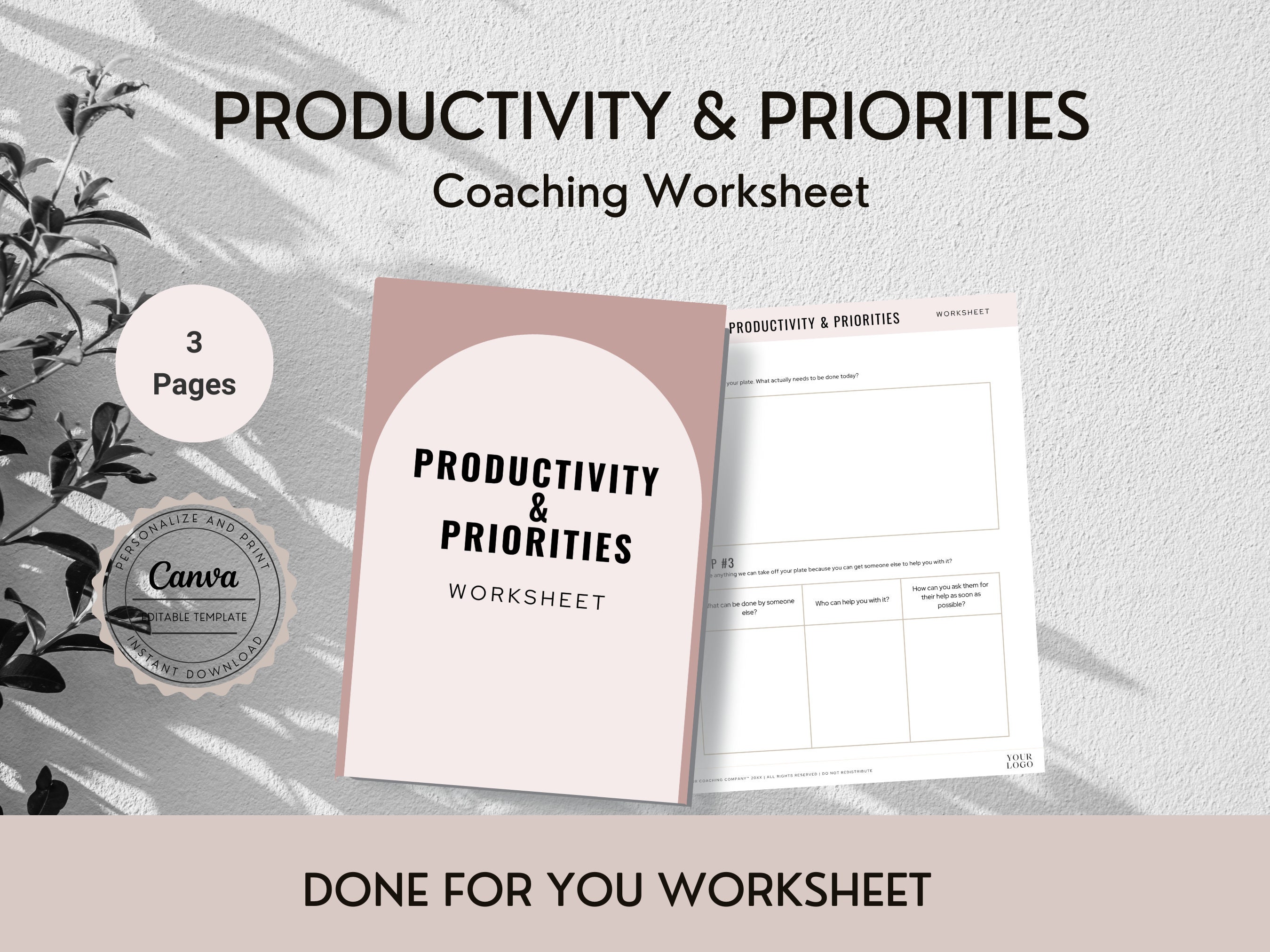 Productivity & Priorities Worksheet Template Time Management, Coaching ...