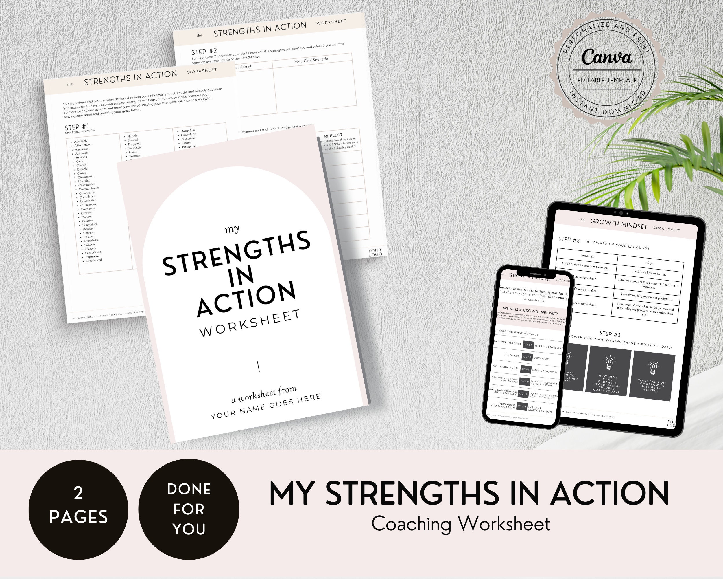 My Strengths in Action Worksheet, Growth Mindset Worksheet for Coaches ...