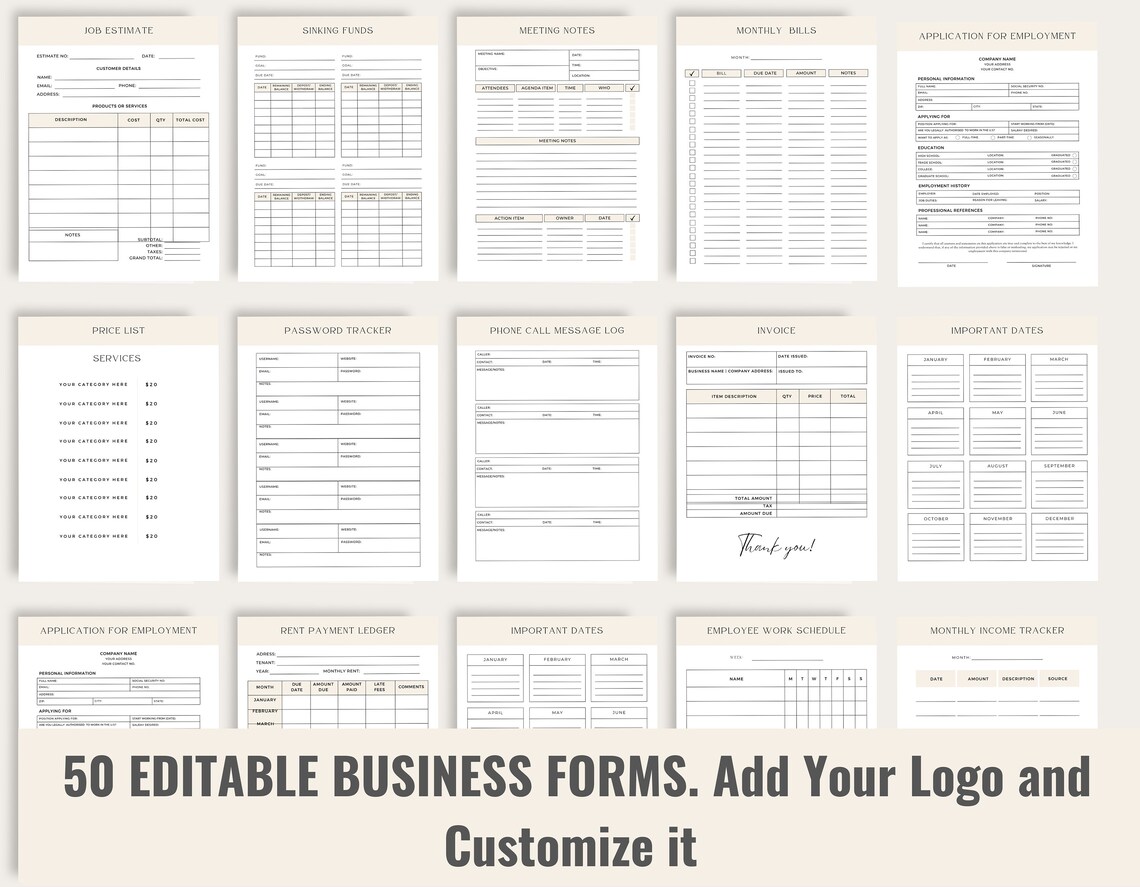 Small Business Forms Bundle, Printable Business Forms , Order Forms ...