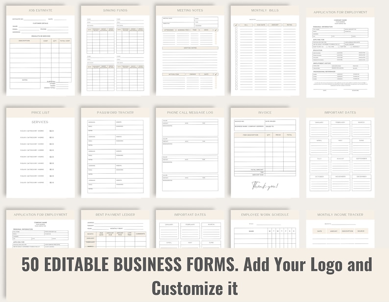 50 Small Business Forms Bundle - Editable Order Forms, Invoices ...