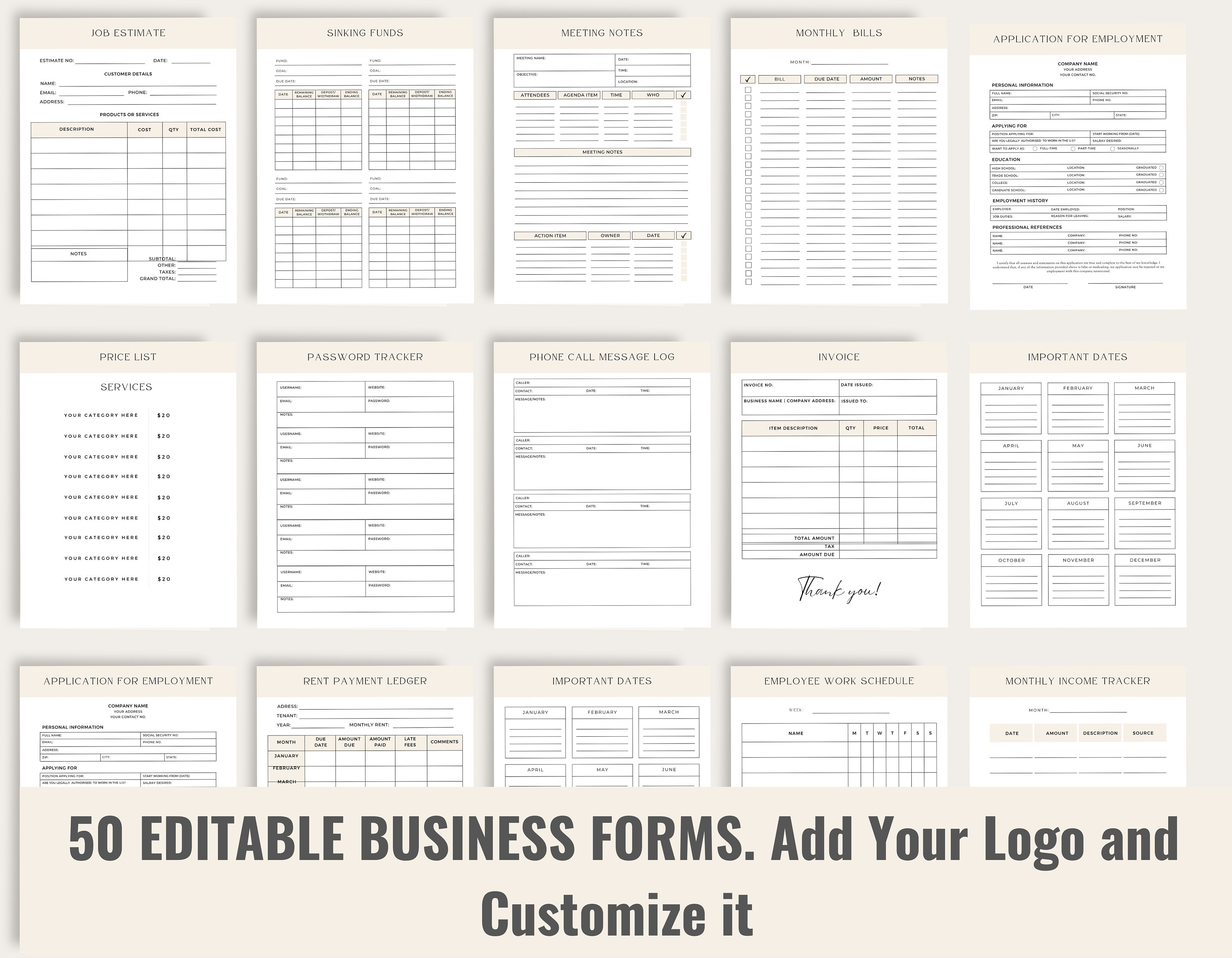 Small Business Forms Bundle, Printable Business Forms , Order Forms ...