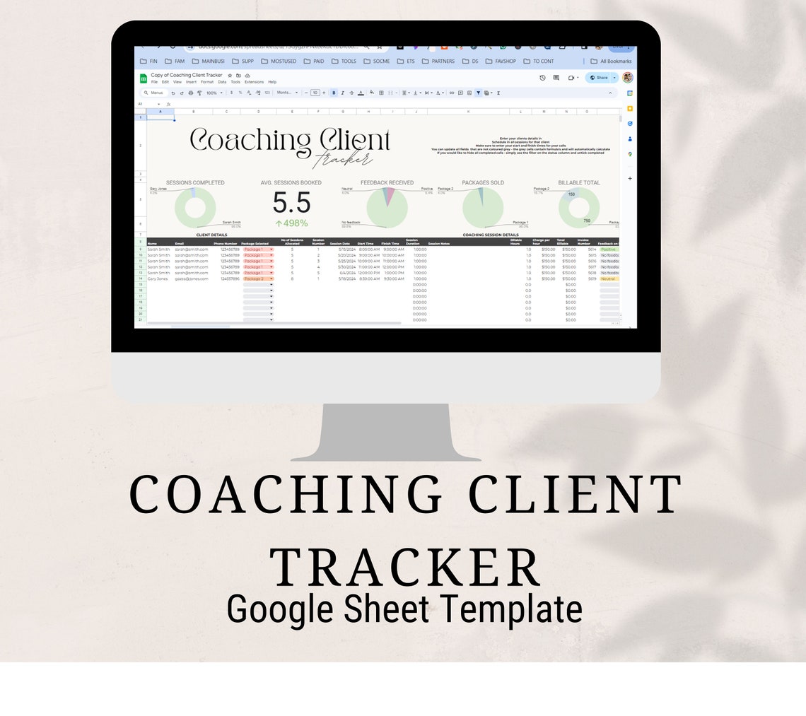 Coaching Client Tracker - Client Organizer, Progress Tracker, Google ...