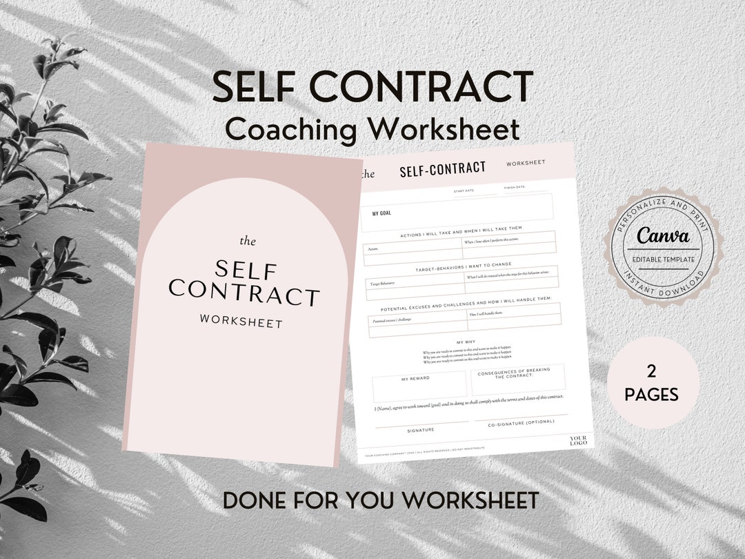 Self Contract Client Worksheet, Done for You Lead Magnets, Coaching Tools, Client Worksheet ...