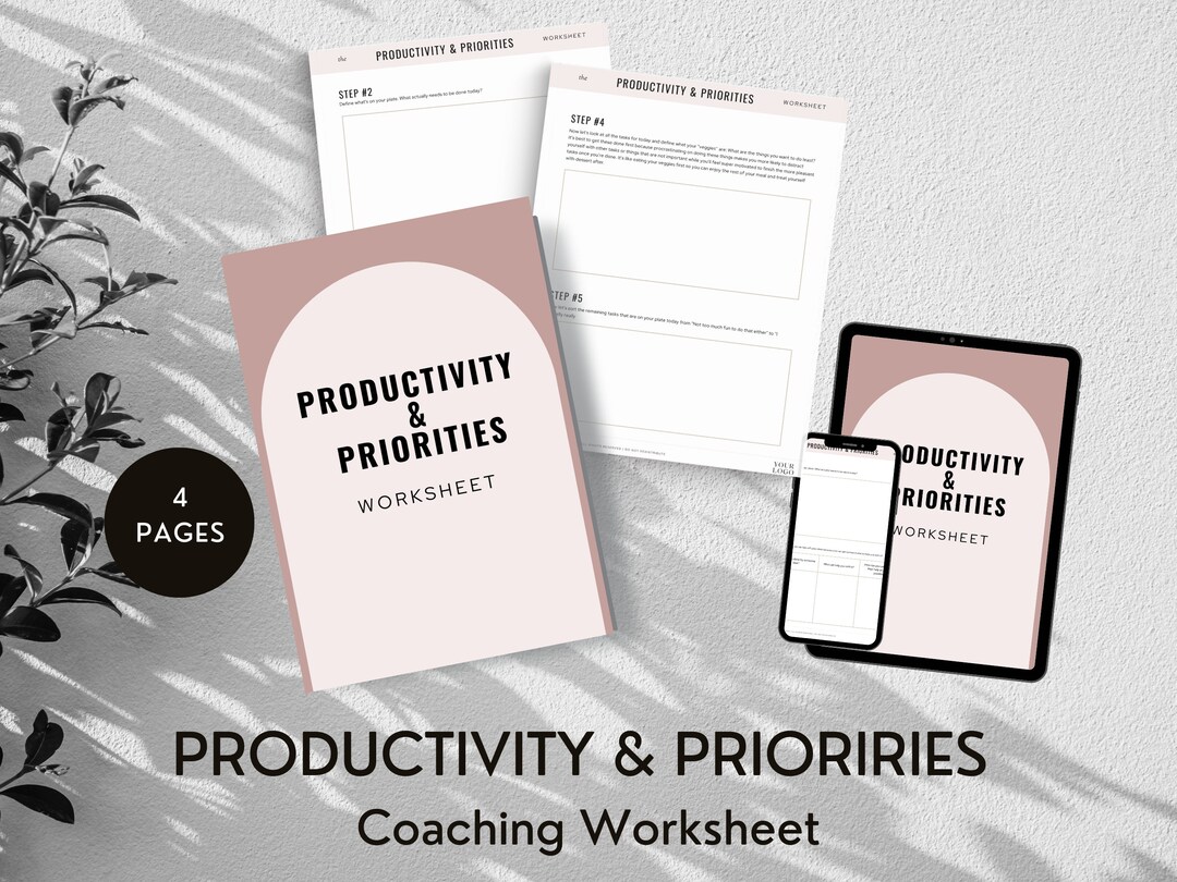 Productivity & Priorities Worksheet Template Time Management, Coaching ...