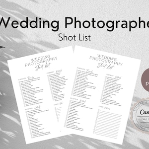 Wedding Shot List Printable, Wedding Photography Shot List Template ...