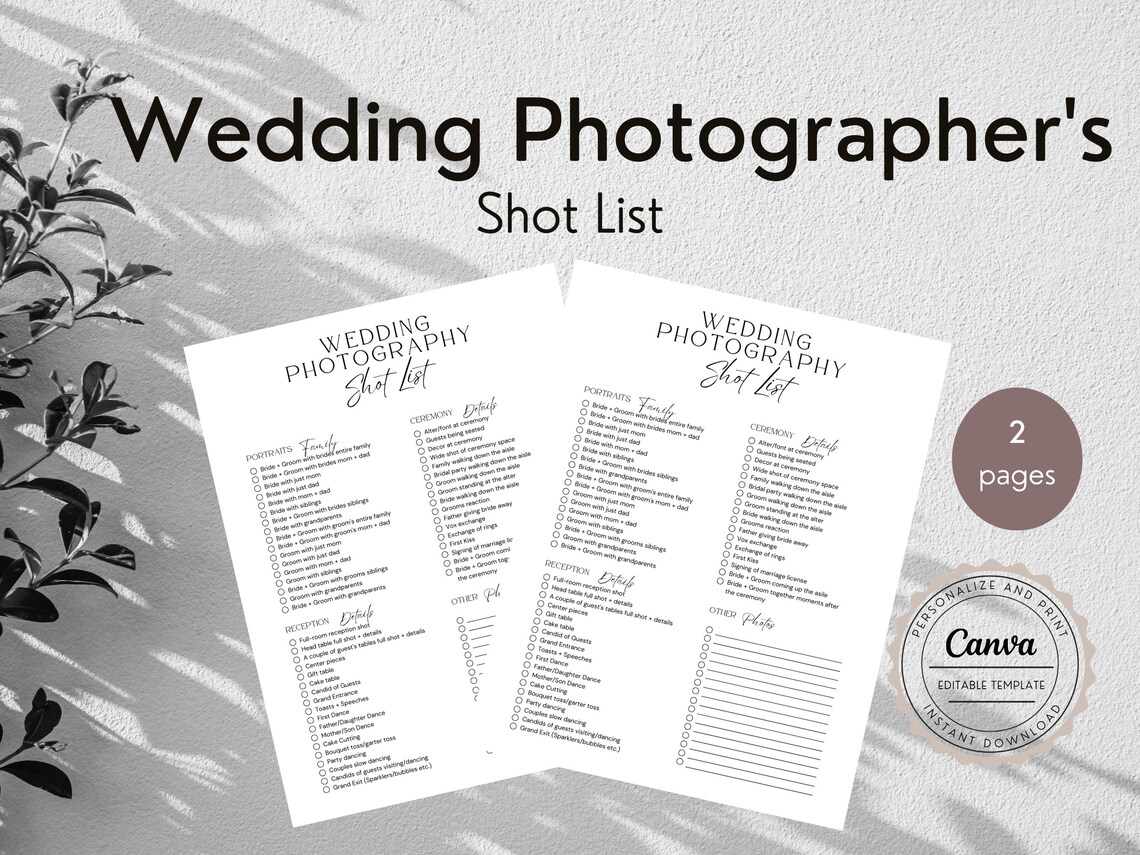 Editable Wedding Photo Shot List, Wedding Photography Shot List ...