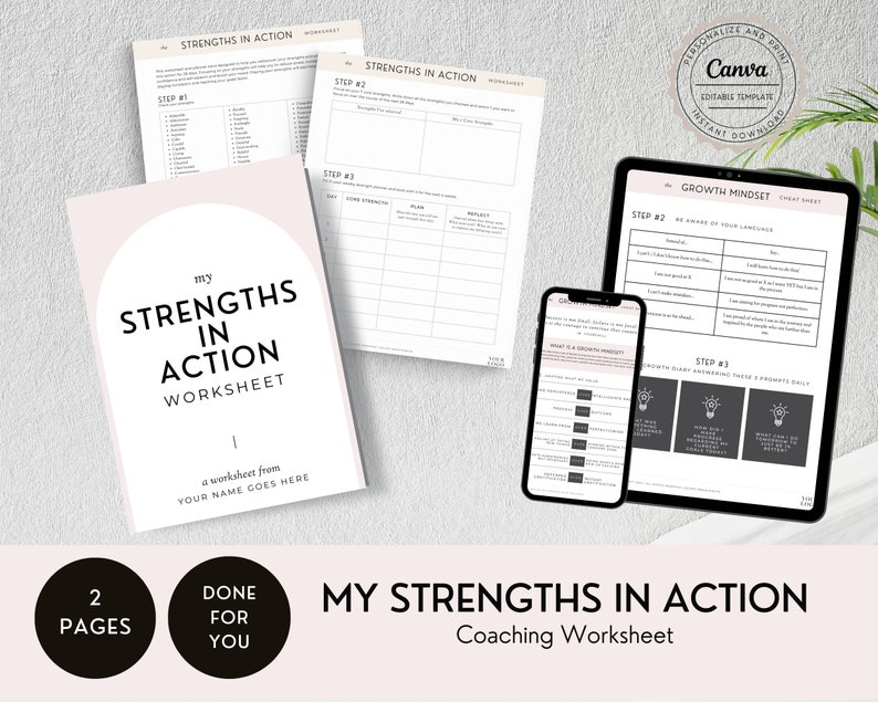 My Strengths in Action Worksheet, Growth Mindset Worksheet for Coaches ...