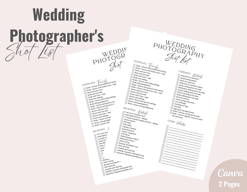 Wedding Shot List Printable, Wedding Photography Shot List Template ...