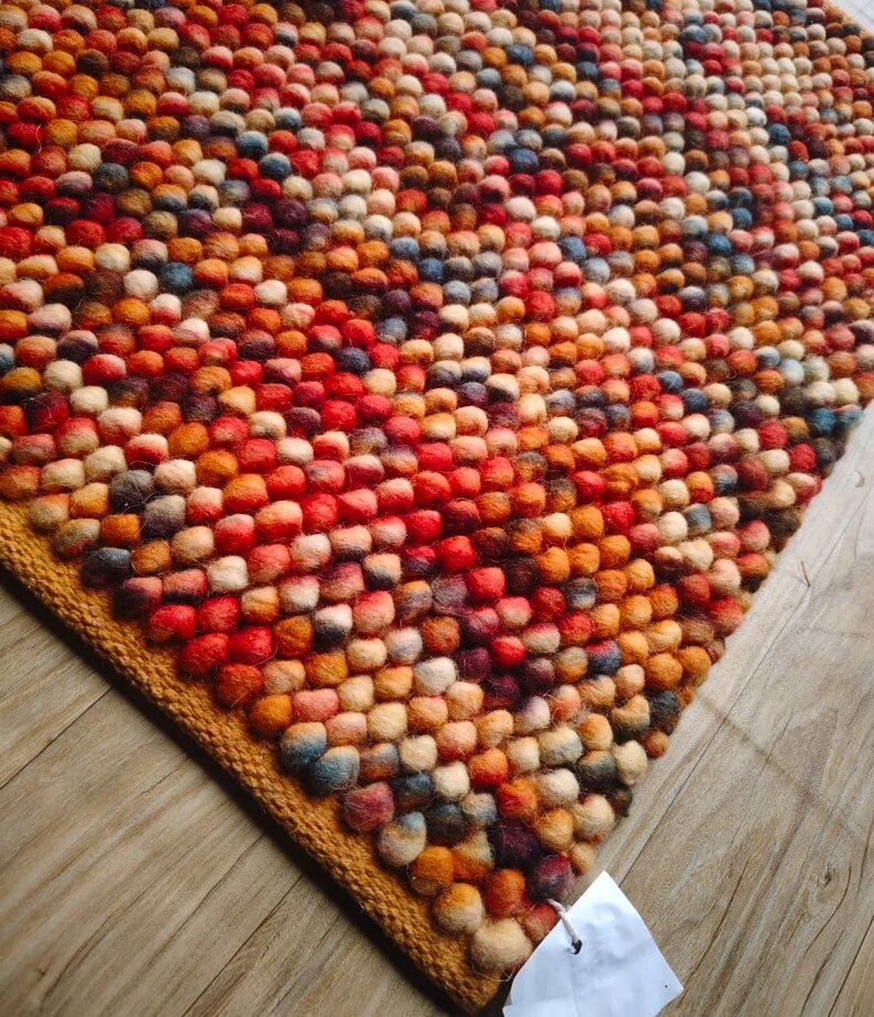 Handmade Rainbow Wool Felt Ball Rug, New Zealand Wool, Kids Room Carpet ...
