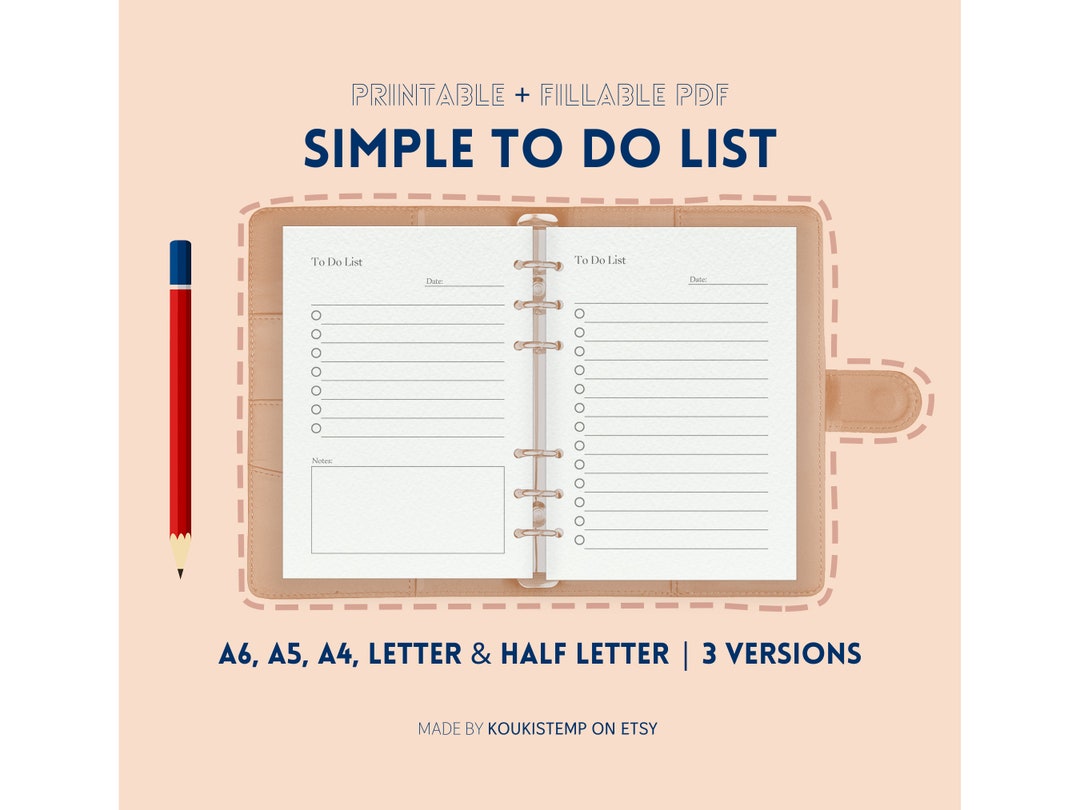 Simple to Do List PDF Template Digital and Printable A6 - Etsy