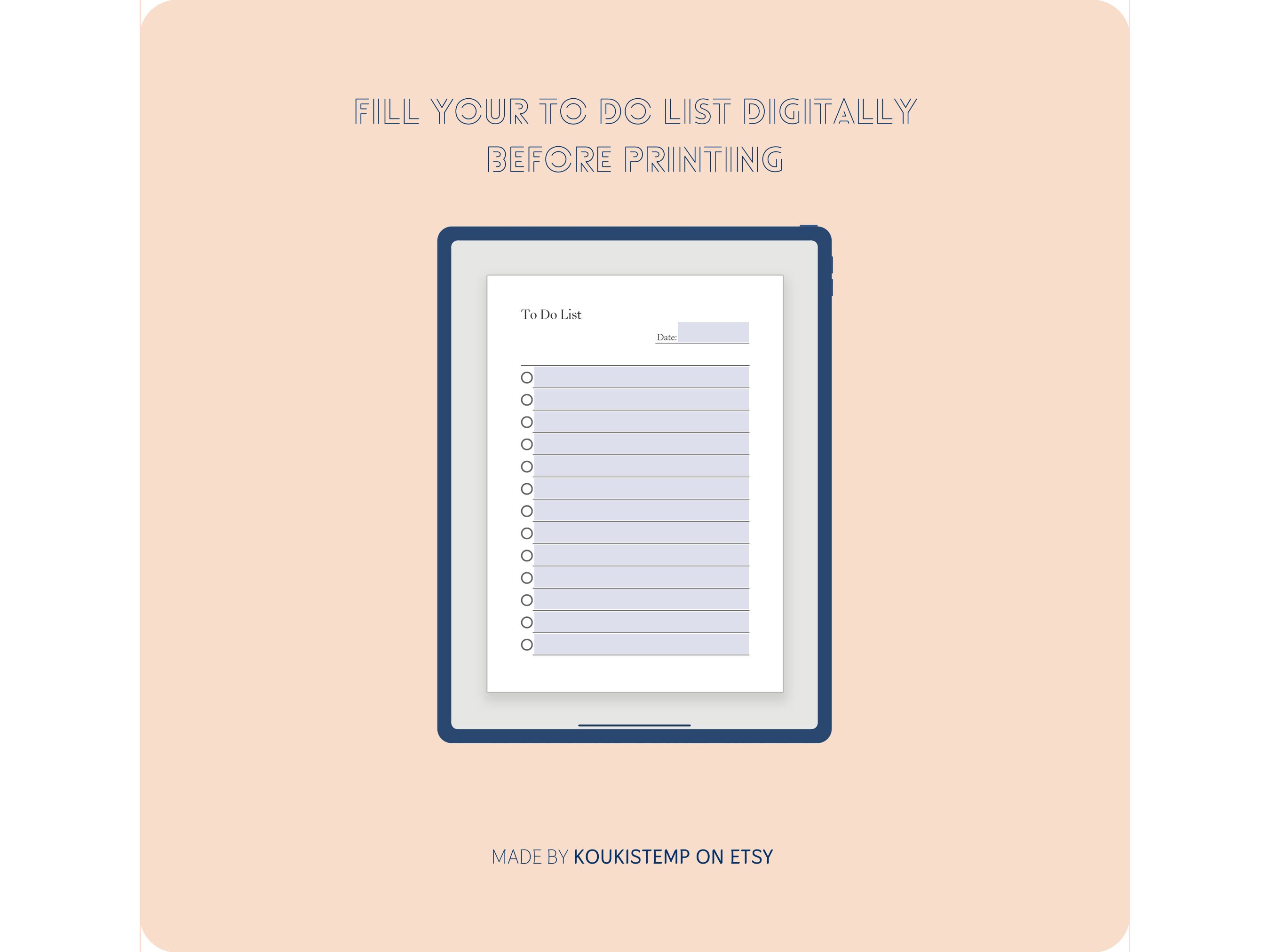 Simple to Do List PDF Template Digital and Printable A6 - Etsy