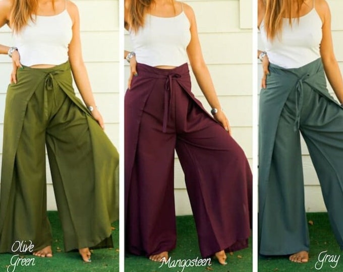 Women Wrap Trousers, Boho Wide Leg Palazzo, Solid Summer Pants100 ...