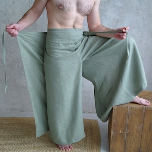 India Men Wrap Trousers, Boho Wide Leg Harem, Solid Summer Pants 100% ...
