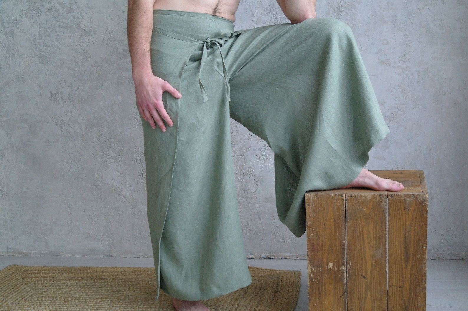 India Men Wrap Trousers, Boho Wide Leg Harem, Solid Summer Pants 100% ...