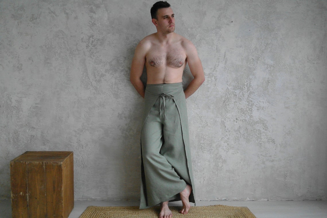 India Men Wrap Trousers, Boho Wide Leg Harem, Solid Summer Pants 100% ...