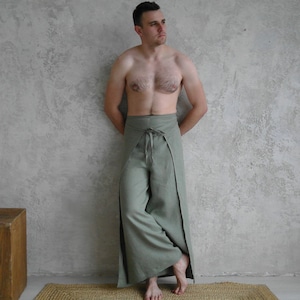 India Men Wrap Trousers, Boho Wide Leg Harem, Solid Summer Pants 100% ...