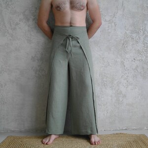 India Men Wrap Trousers, Boho Wide Leg Harem, Solid Summer Pants 100% ...